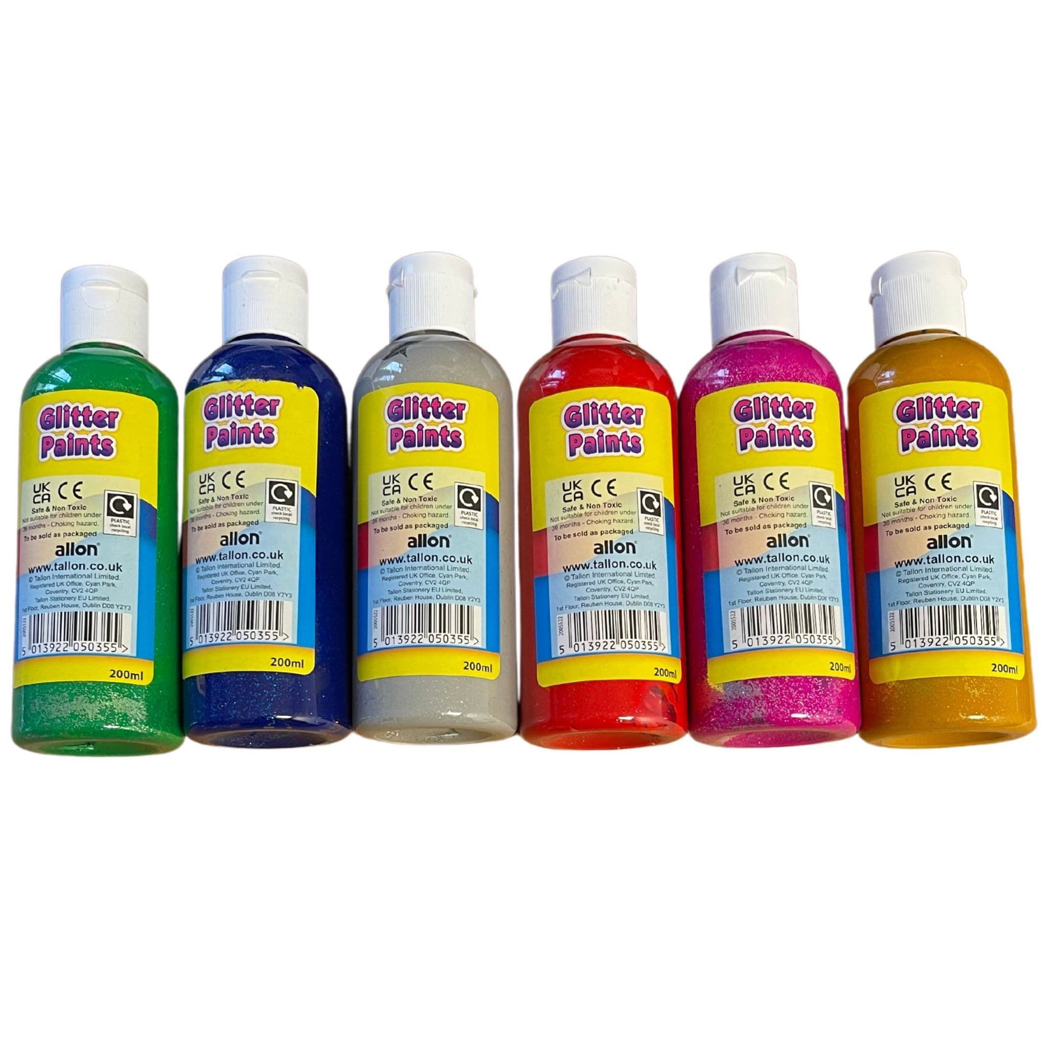 Pack 12 Craft Glitter Paint Assorted Colours Display Box