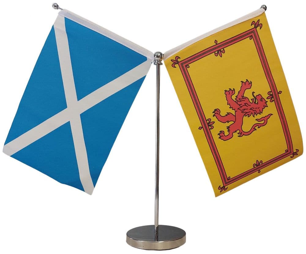 Scotland Lion with Saltire Friendship Chrome Table Flag | NWFlags
