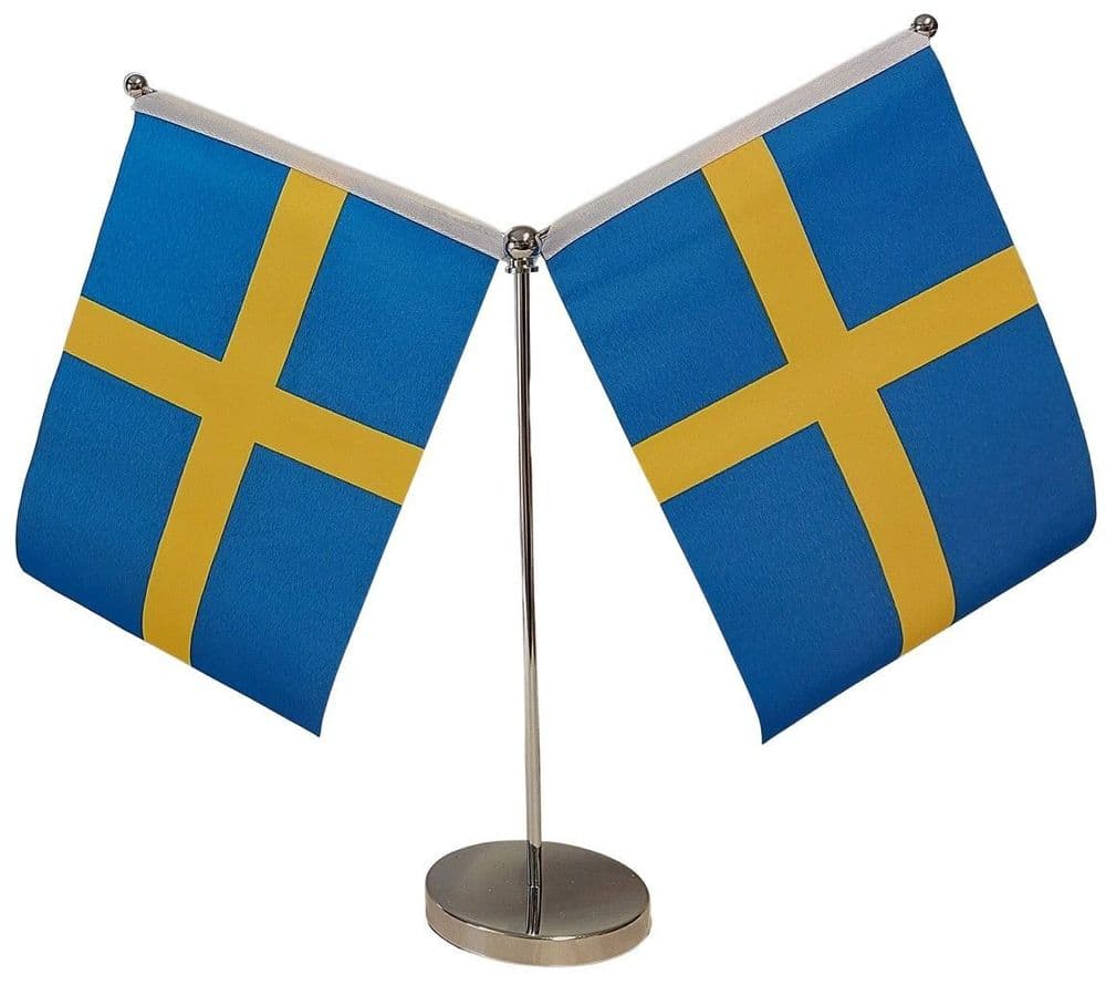 Sweden Double Chrome Table Flag | Free UK Delivery | NWFlags