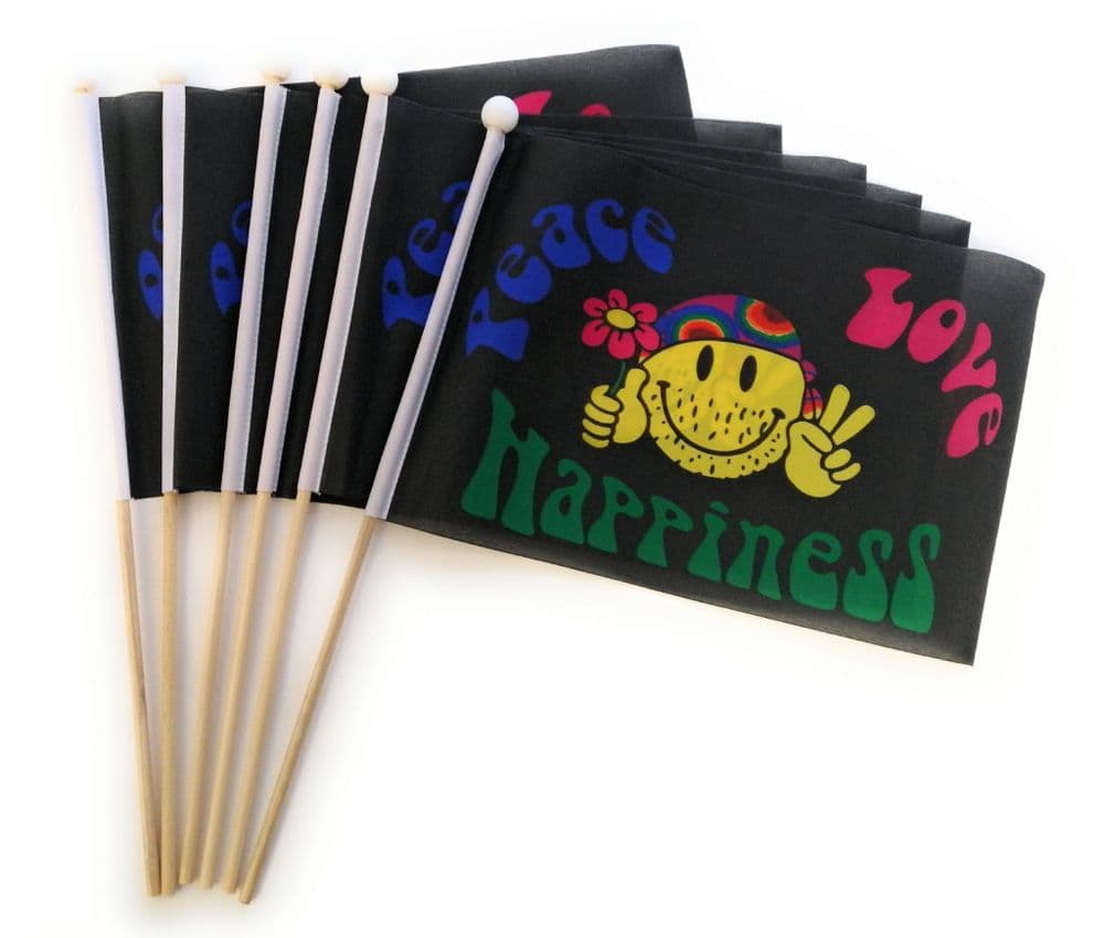 Buy Peace Love & Happiness Pack of Hand Flags | NWFlags