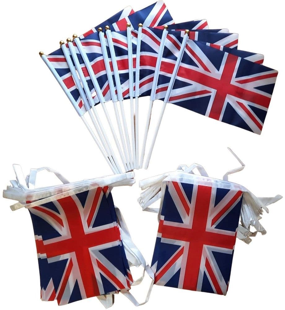 Union Jack 2 x Bunting & Hand Flag Bundle | Free UK Delivery | NWFlags