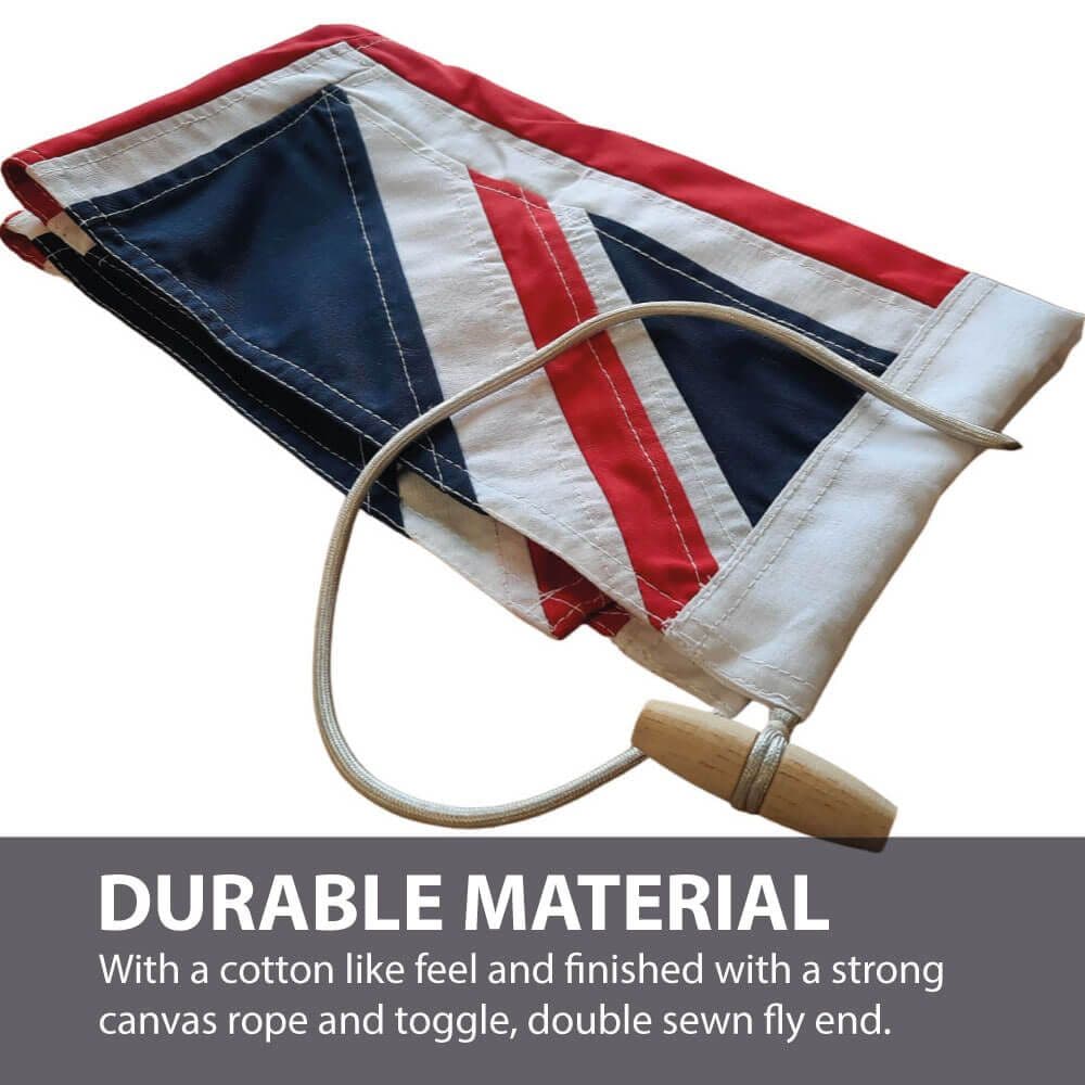 Union Jack Sewn Flag with Rope & Toggles - 18& x 12&