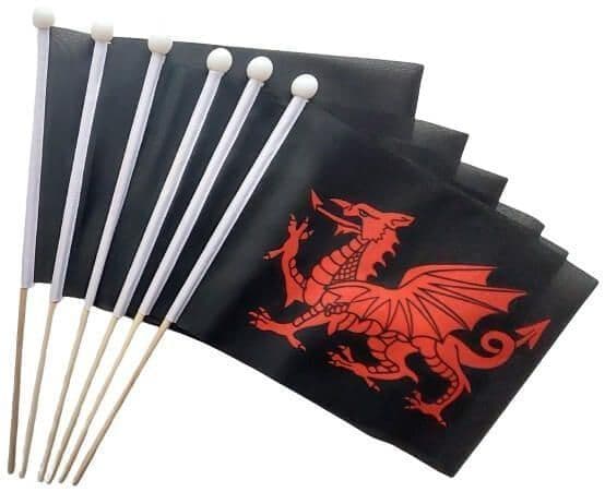 Buy Welsh Dragon Black Pack of Hand Flags | NWFlags
