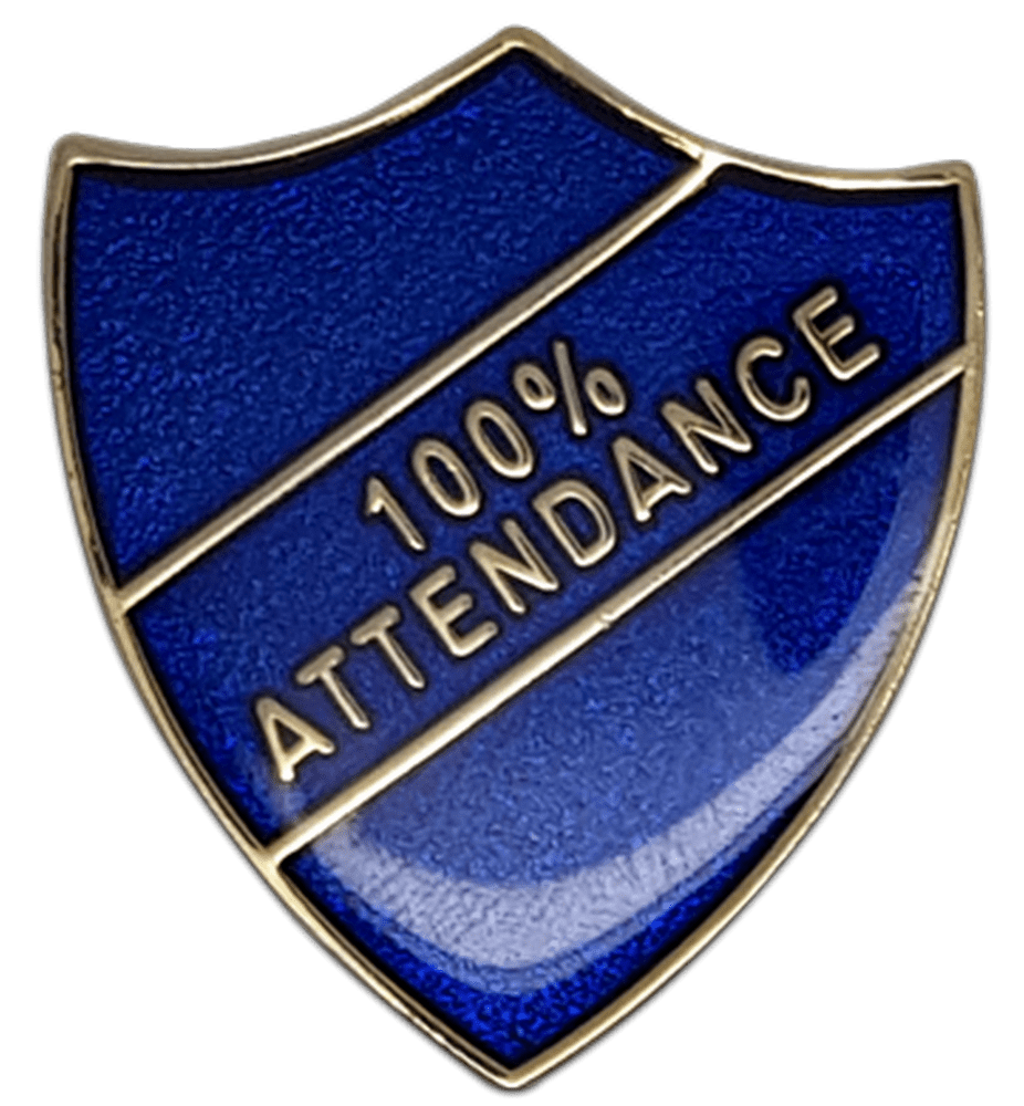 100 Attendance Shield Blue Pin Badge