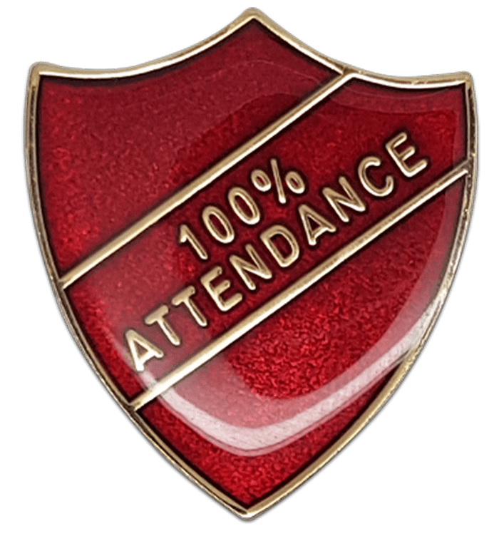 100 Attendance Shield Red Pin Badge