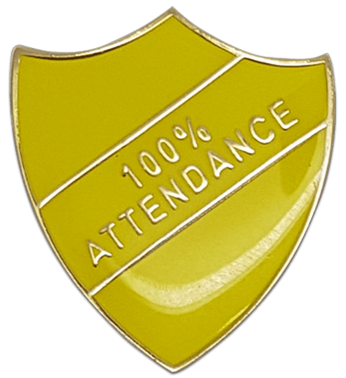 100 Attendance Shield Yellow Pin Badge