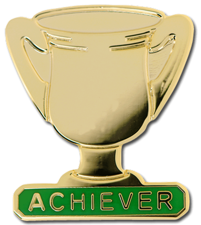 Achiever Trophy Gold and Green Pin Badge
