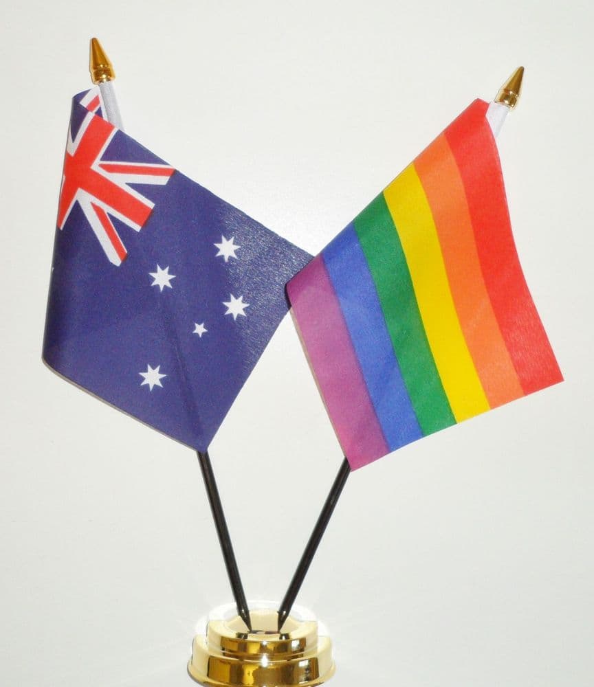 Australia and Rainbow LGBTQ Gay Pride Friendship Table Flag