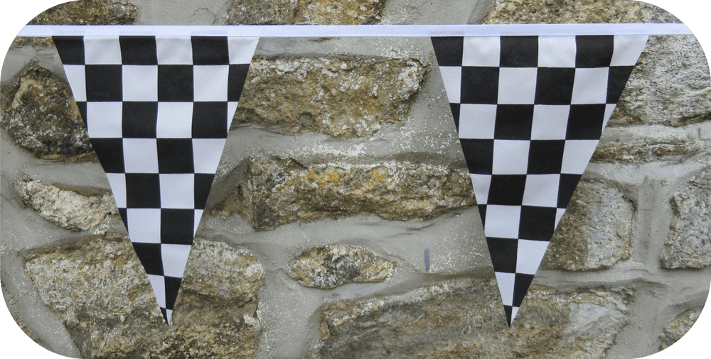 Black and White Checkered Flag Bunting - Triangular