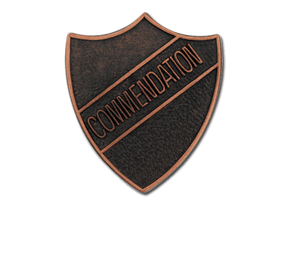 Bronze Commendation Shield Pin Badge