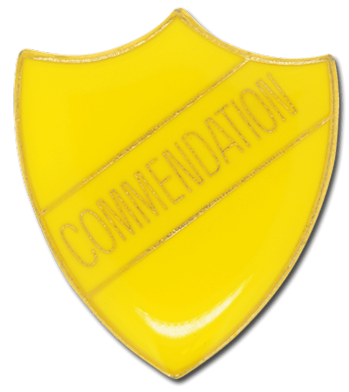 Commendation Shield Yellow Pin Badge