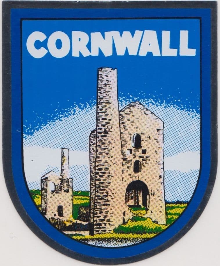 Cornwall County Tin Mine Flag Car Sticker - Shield Self Cling