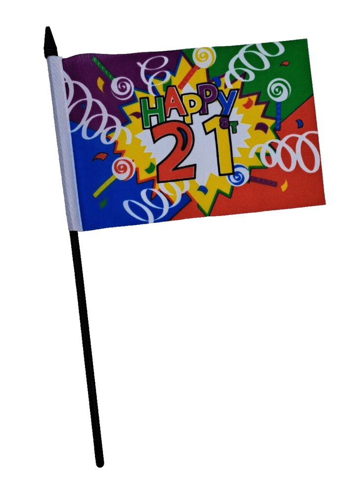 Happy 21st Birthday Small Hand Waving Flag