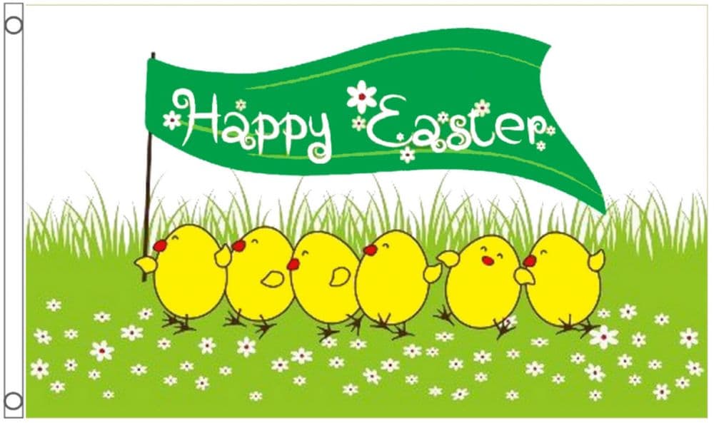 Happy Easter Chicks Polyester 5 x3 Flag