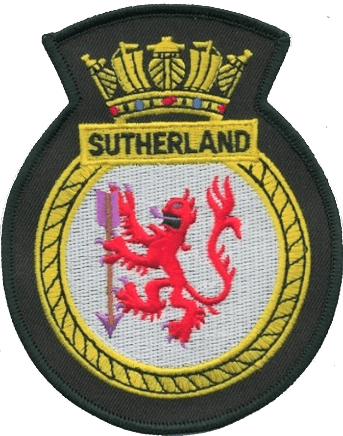 HMS Sutherland Royal Navy RN Surface Fleet Crest MOD Embroidered Patch