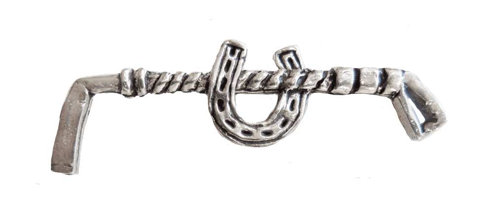 Horseshoe and Hunting Crop Pewter Pin Badge - Hand Made in Cornwall
