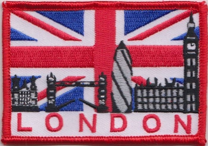London Union Jack & The Gherkin Rectangular Embroidered Badge a512