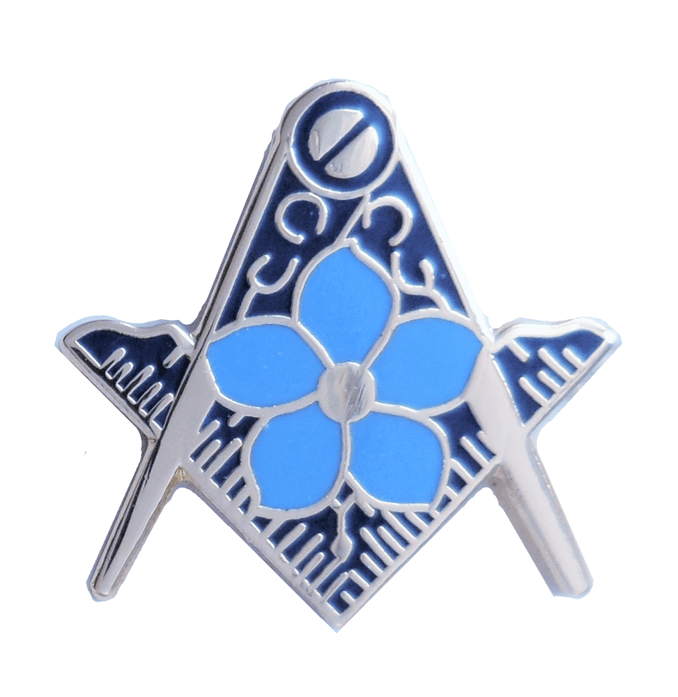 Masonic Cut Out Square and Compass Forget Me Not Badge
