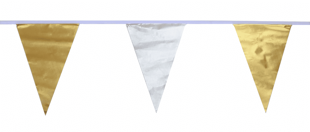 Metallic Silver and Gold Traditional 12m 28 Flag Polyester Triangle ...