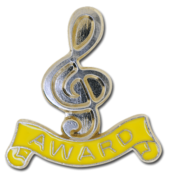 Music Award Silver With Yellow Enamel Pin Badge