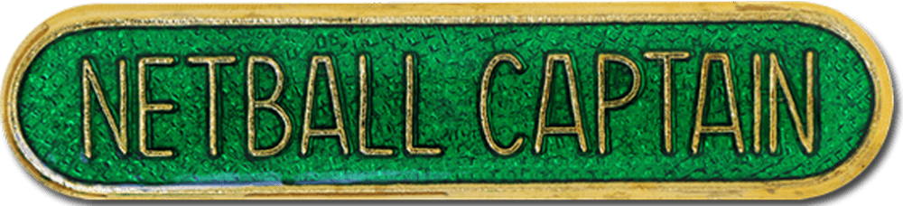 Netball Captain Rounded Bar Green Pin Badge