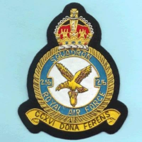No 216 Squadron Royal Air Force RAF GOLD WIRED Blazer Embroidered Badge