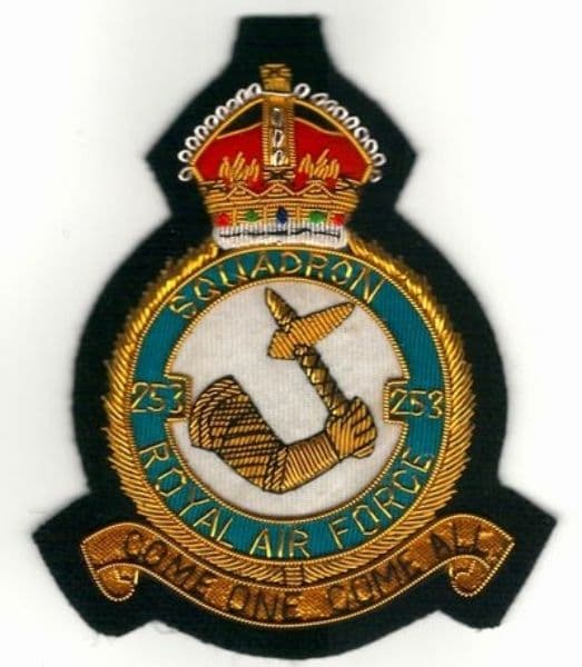 No 253 Squadron Royal Air Force RAF GOLD WIRED Blazer Embroidered Badge