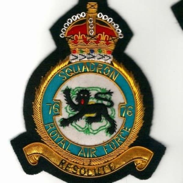 No 76 Squadron Royal Air Force RAF GOLD WIRED Blazer Embroidered Badge
