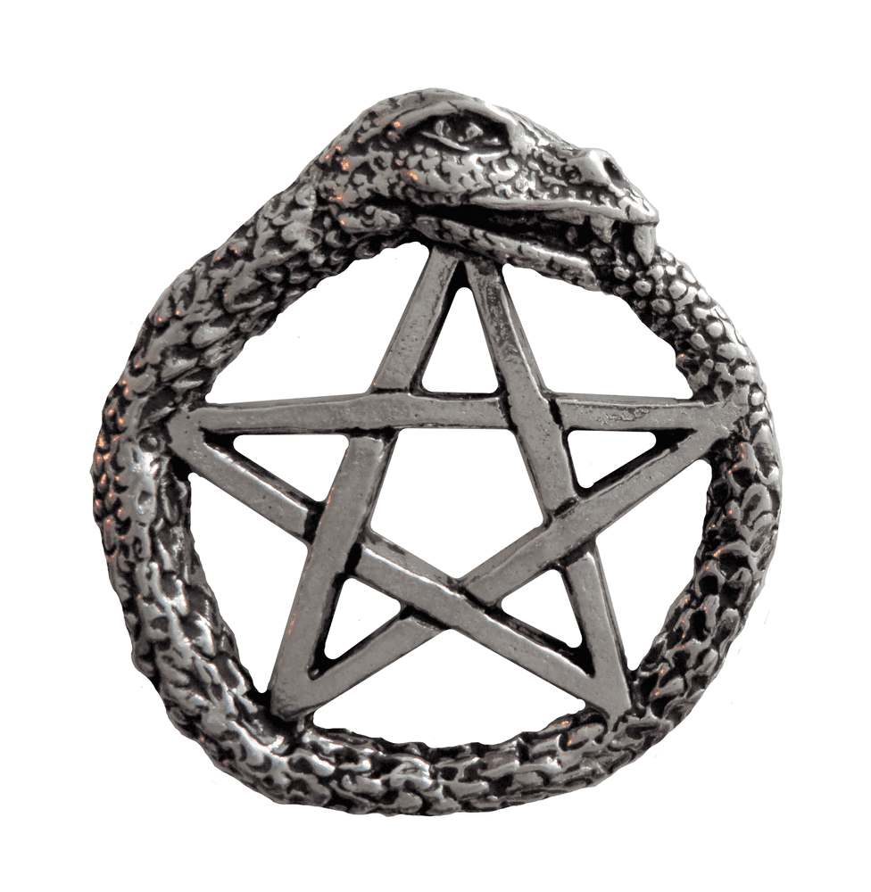 Pentagram and Snake Pewter Pin Badge - Hand Made in Cornwall