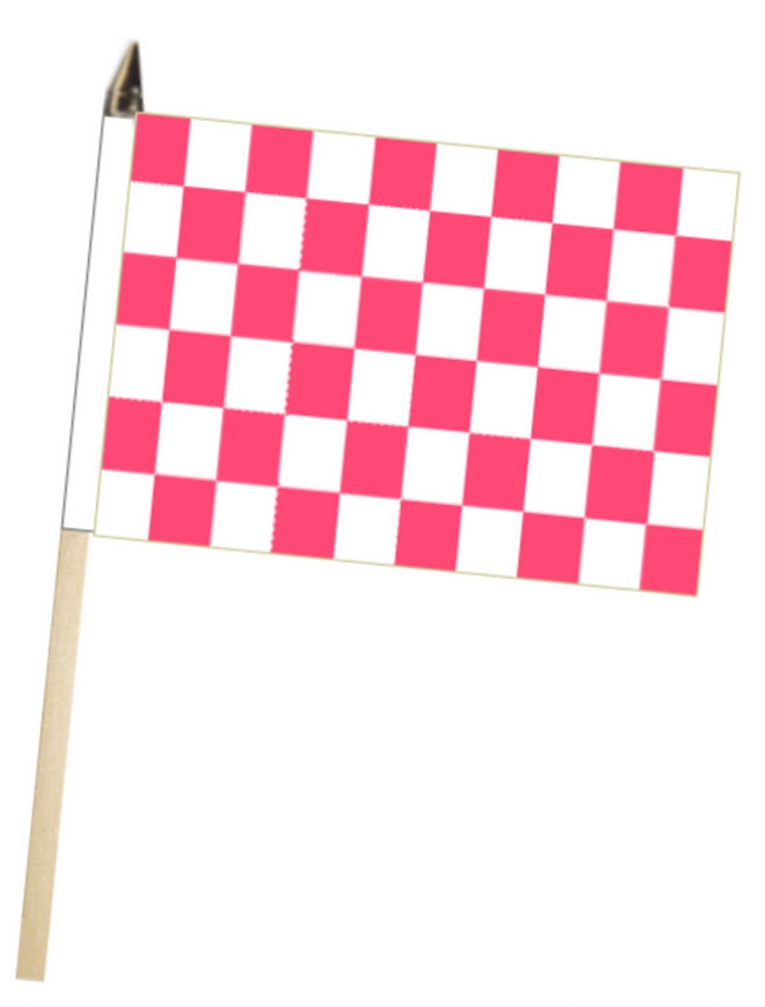 Pink And White Checkered Large Hand Waving Flag