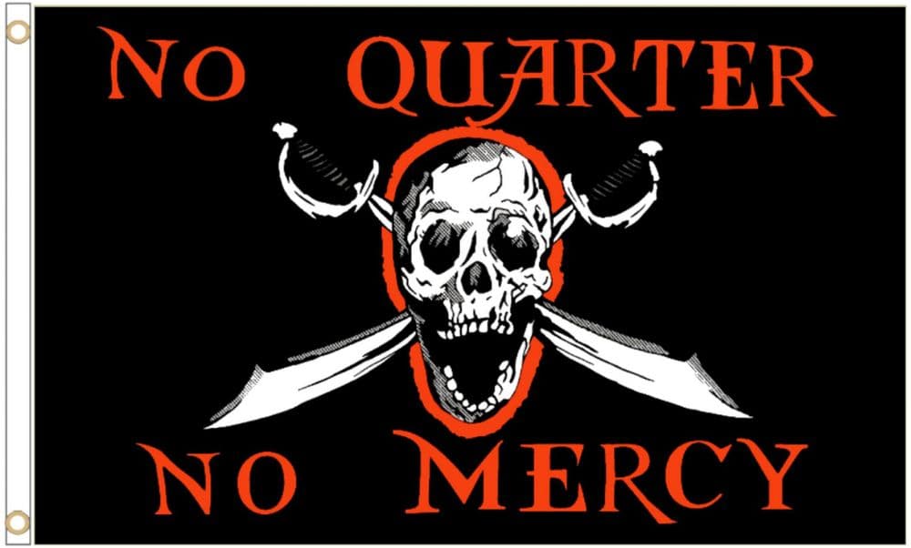 Pirate Skull No Quarter No Mercy Polyester 5 x3 Flag