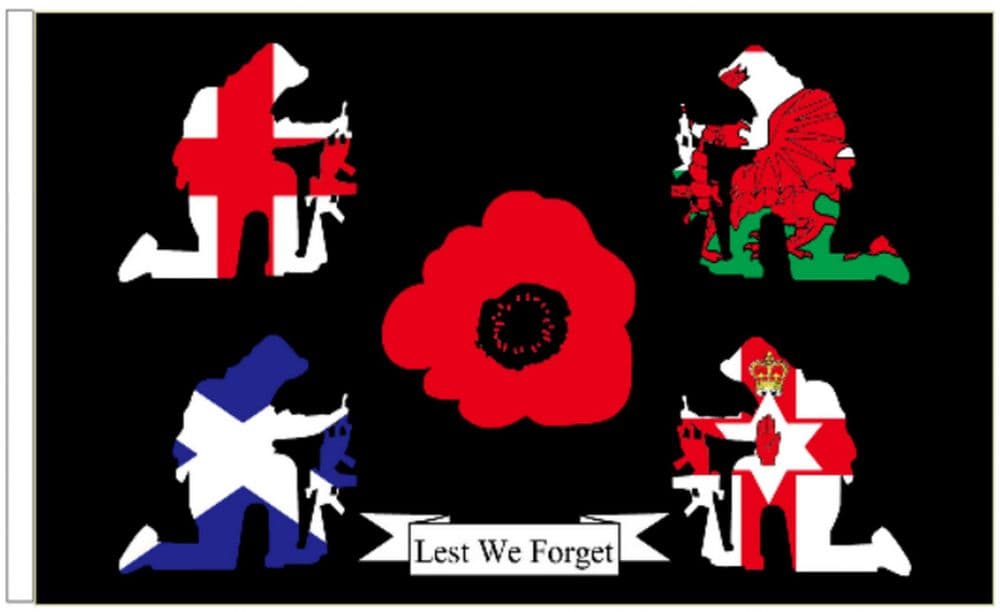 Poppy Flag - Britain Remembers Kneeling 18" x 12" 45cm x 30cm Sleeved ...