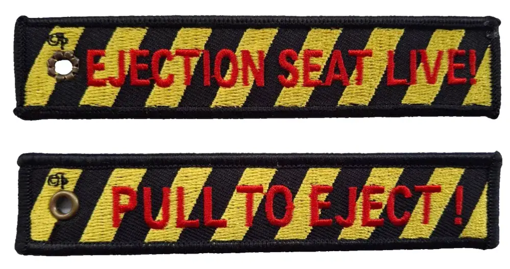 RAF Ejection Seat Live - Pull To Eject Double-Sided Embroidered Cloth Keyring