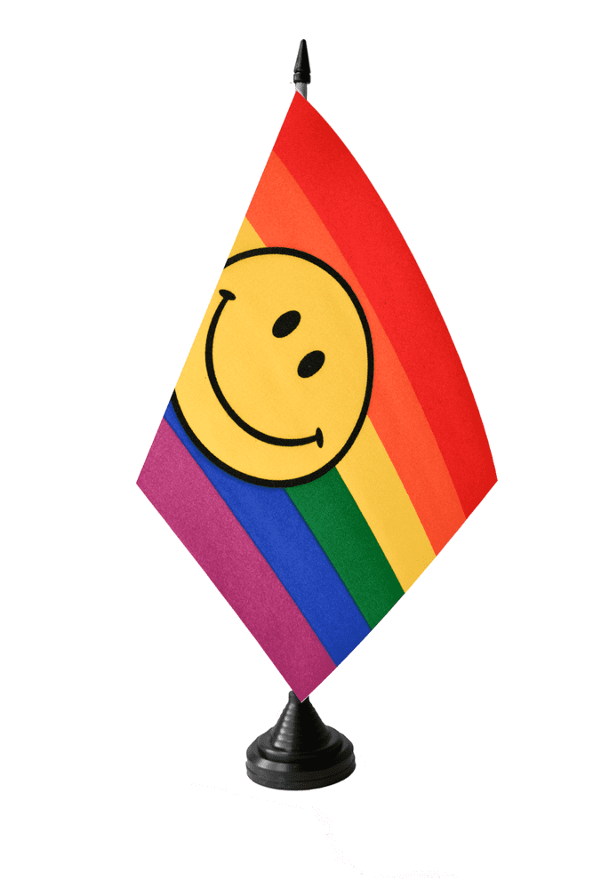 Rainbow Happy Face Medium Table Flag