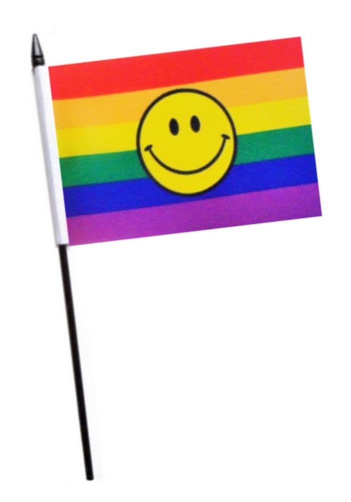 Rainbow LGBT Gay Pride Smiley Small Hand Waving Flag