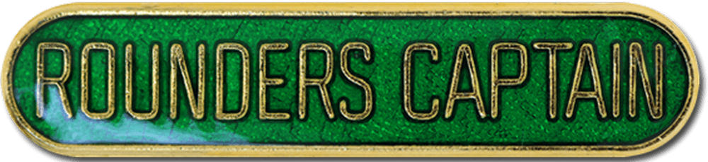 Rounders Captain Rounded Bar Green Pin Badge