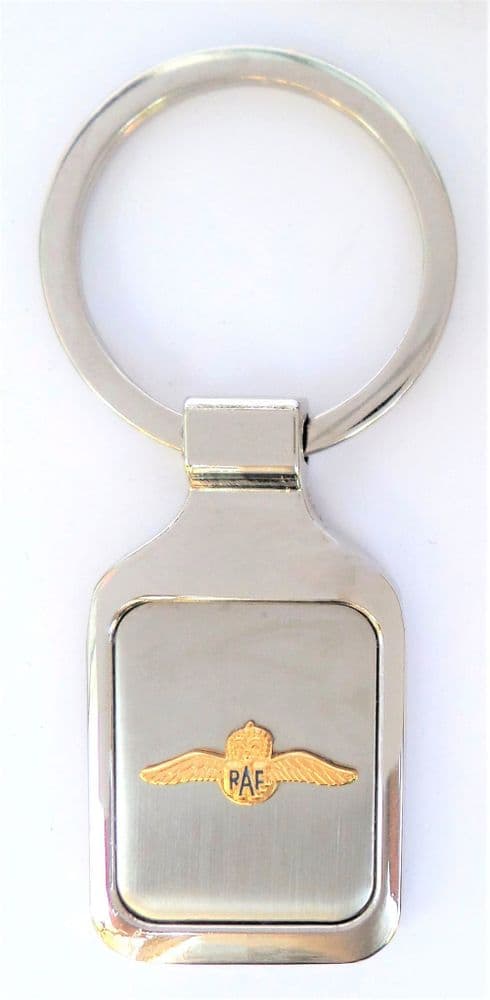 Royal Air Force RAF Gilt Wings Brushed Steel Key Fob - KM18
