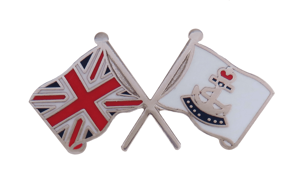 Royal Navy RN Crown and Anchor and United Kingdom Pin Badge - MOD Approved