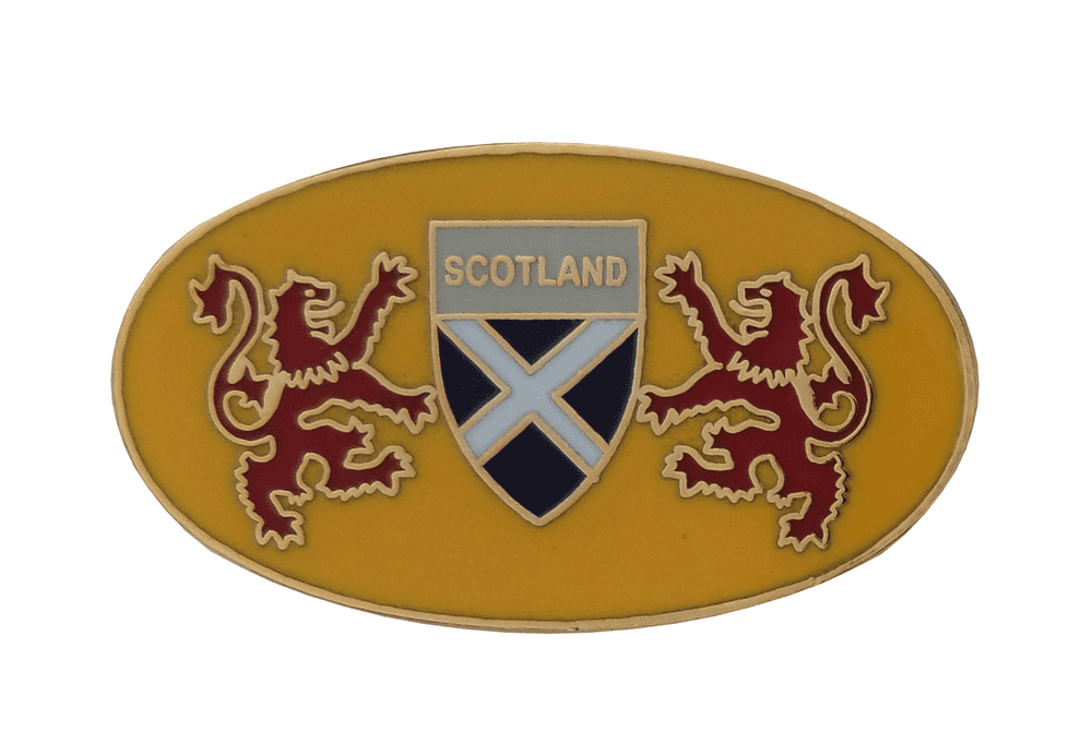 Scotland Saltire Flag Shield & Two Lions Rampant Oval Pin Badge