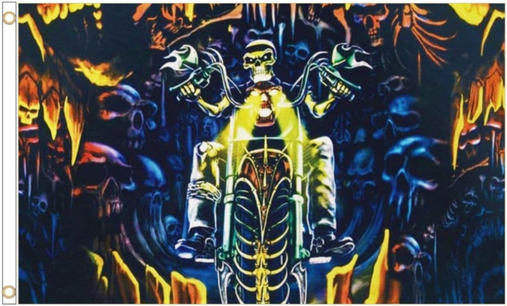 Skeleton Biker Dark Fantasy Polyester 5 x3 Flag