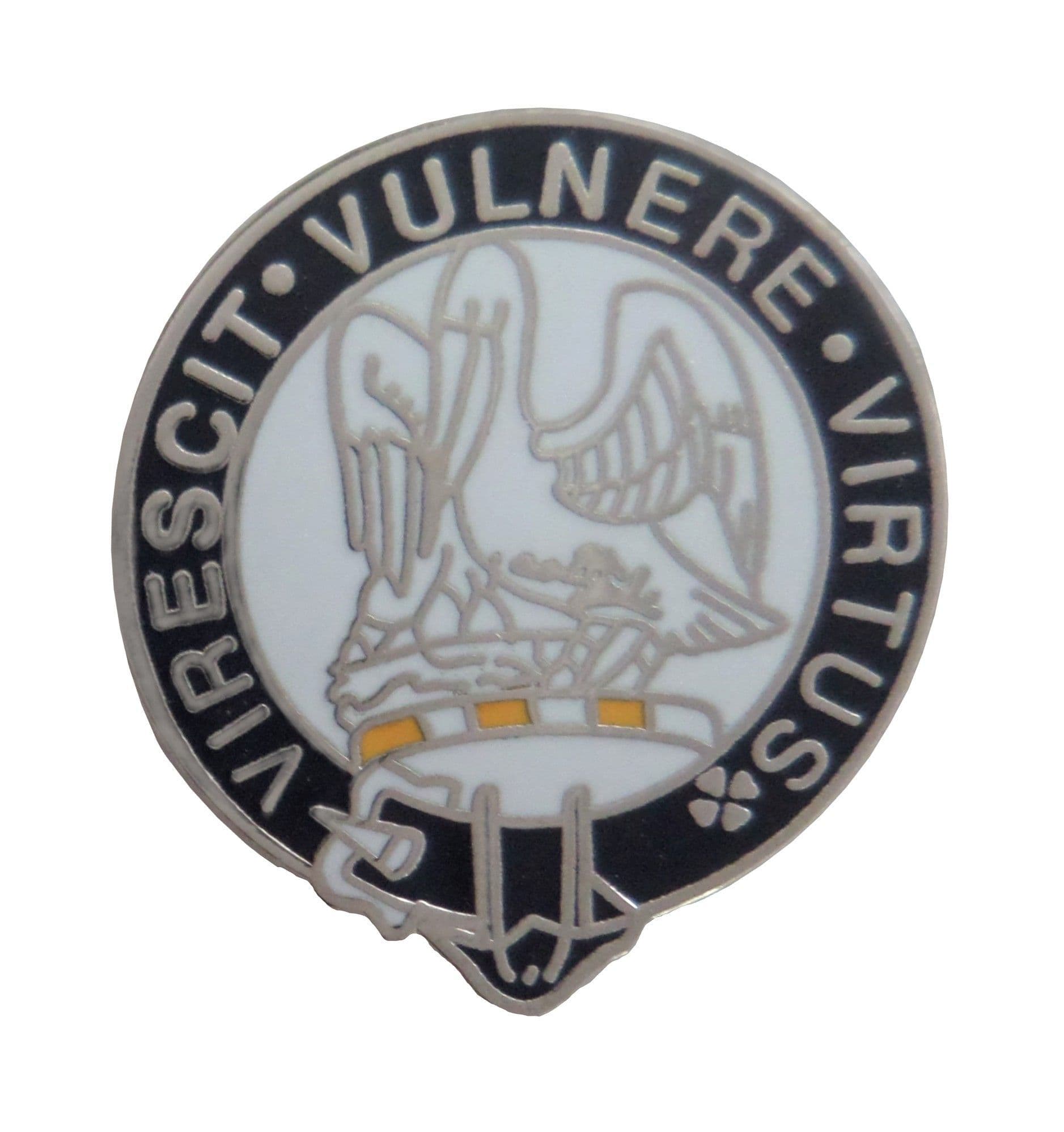 Stewart "Virecit Vulnere Virtus" Scottish Clan Name Crest Pin Badge
