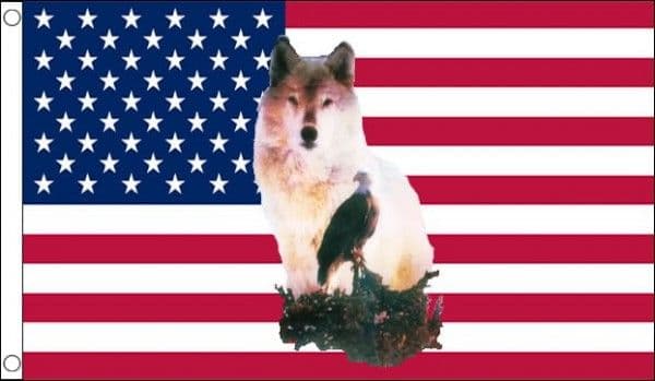 USA Wolf And Eagle Polyester 5 x3 Flag