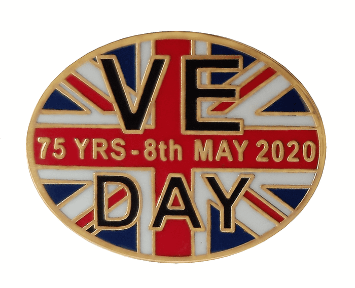 VE Day Victory in Europe 75 Years Commemorative Oval Pin Badge