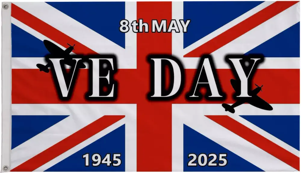 VE Day Victory in Europe 80th Anniversary Polyester 5 x3 Flag