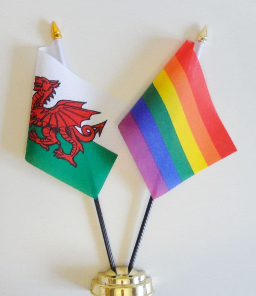 Wales and Rainbow Gay Pride LGBT Friendship Table Flag