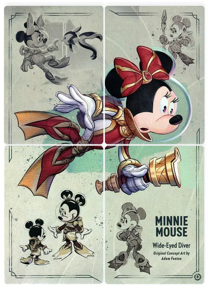 Complete Set of 4 Minnie Mouse Wide-Eyed Diver Art Cards