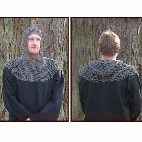 Chain Mail Full Mantle Square Face Coif Riveted Round Rings 8mm I D