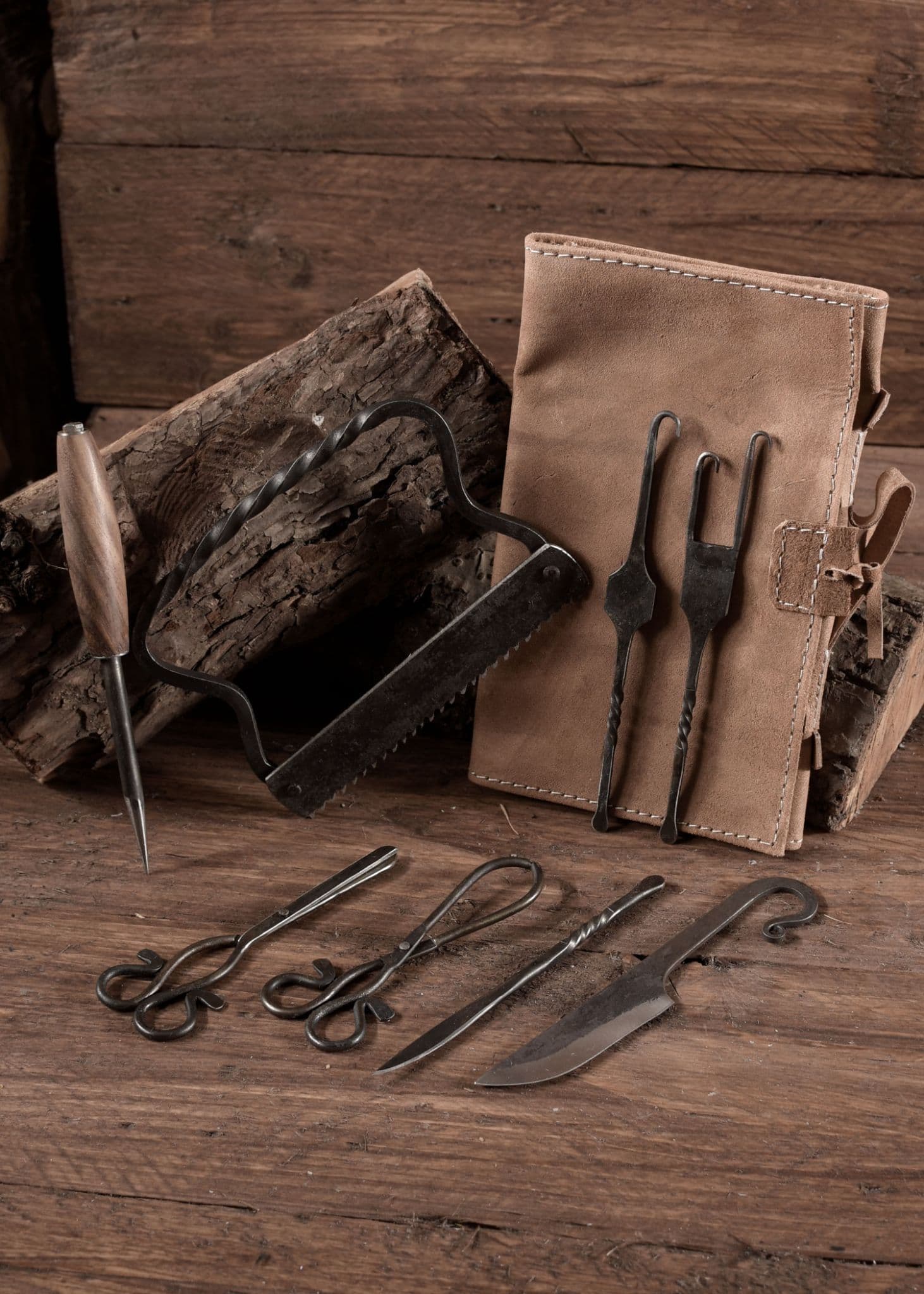 Hand Forged Medieval Surgical Kit with Leather Bag
