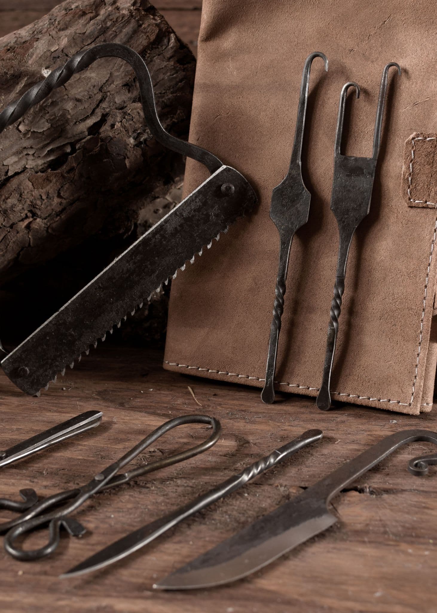 Hand Forged Medieval Surgical Kit with Leather Bag