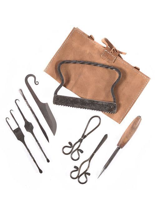 Hand Forged Medieval Surgical Kit with Leather Bag